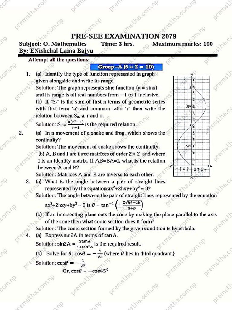 See Optional Mathematics Model Question 2079 | PDF