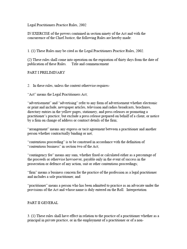 Legal Practitioners Practice Rules | PDF | Lawyer | Solicitor