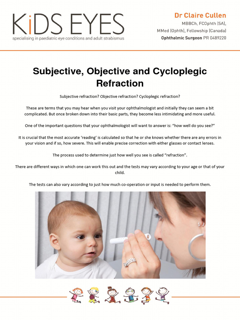 Subjective Objective and Cycloplegic Refraction | PDF | Eye | Myopia