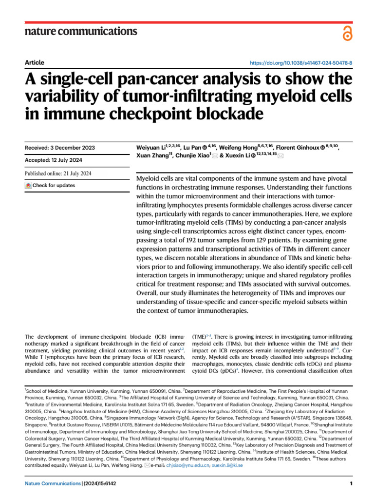 A Single-Cell Pan-Cancer Analysis To Show The Variability of Tumor-In ...