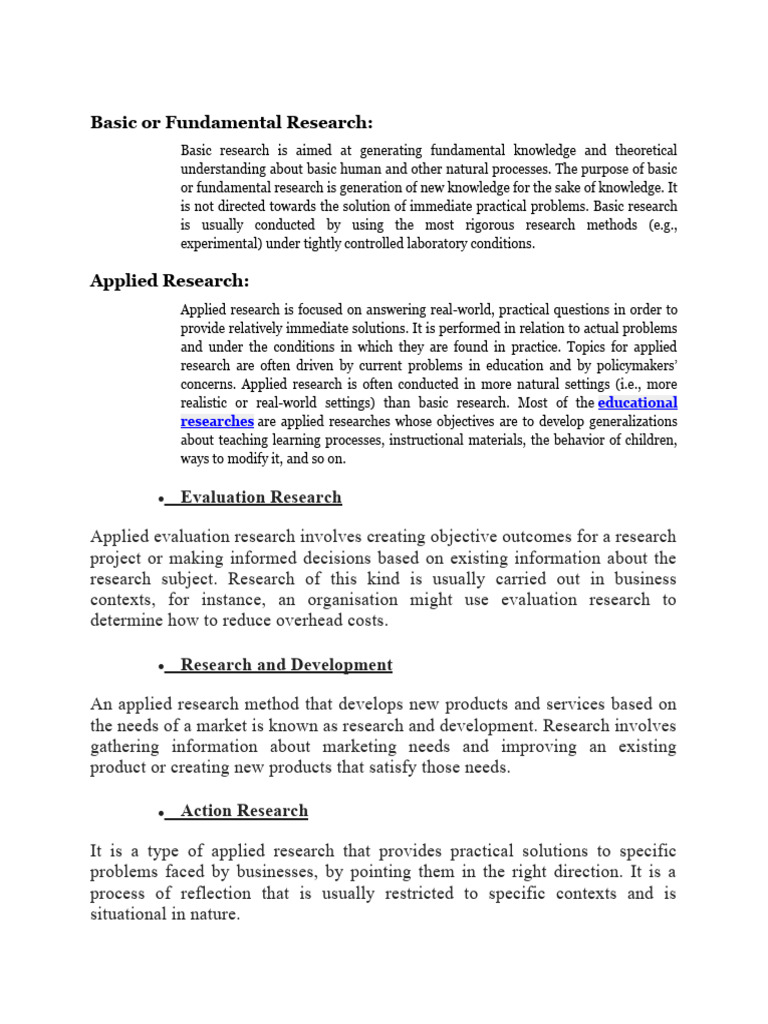 Basic or Fundamental Research | PDF | Evaluation | Action Research