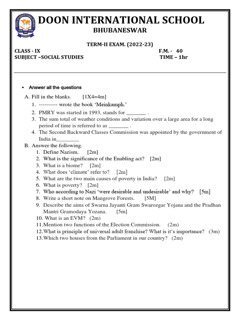 Annual Xam Class 9th SST | PDF