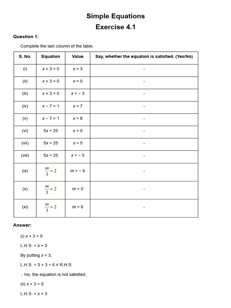 Solving Simple Equations Exercises | PDF | Triangle | Equations
