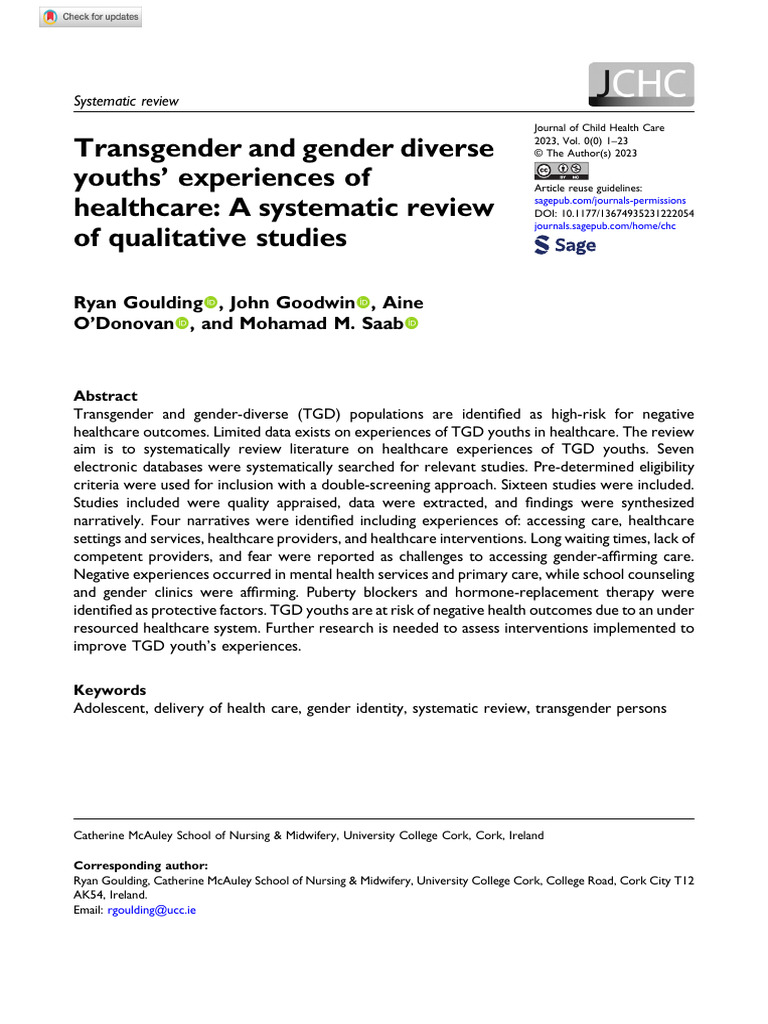 TGD Youth Healthcare Experiences Review | PDF | Systematic Review ...