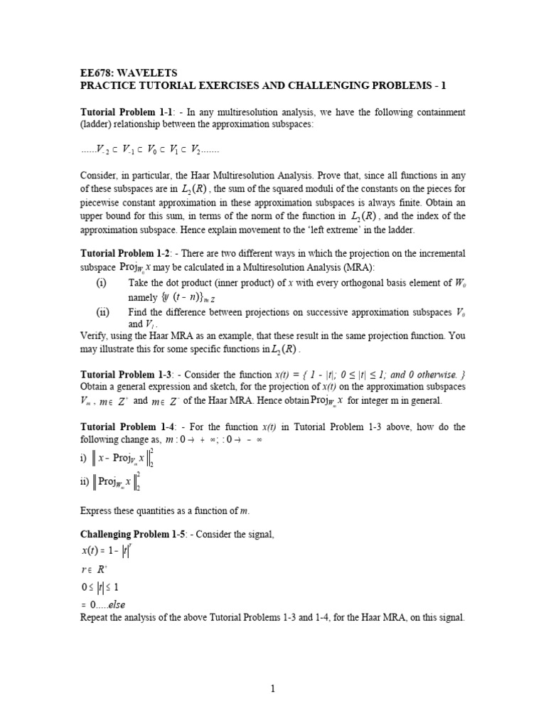 Wavelets Tutorial: Exercises & Problems | PDF | Linear Subspace | Algorithms