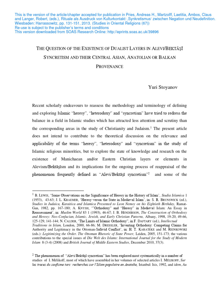 Central Asian Anatolian or Balkan Dualist Layers in Alevi - Bektashi Syncretism - Theories and ...