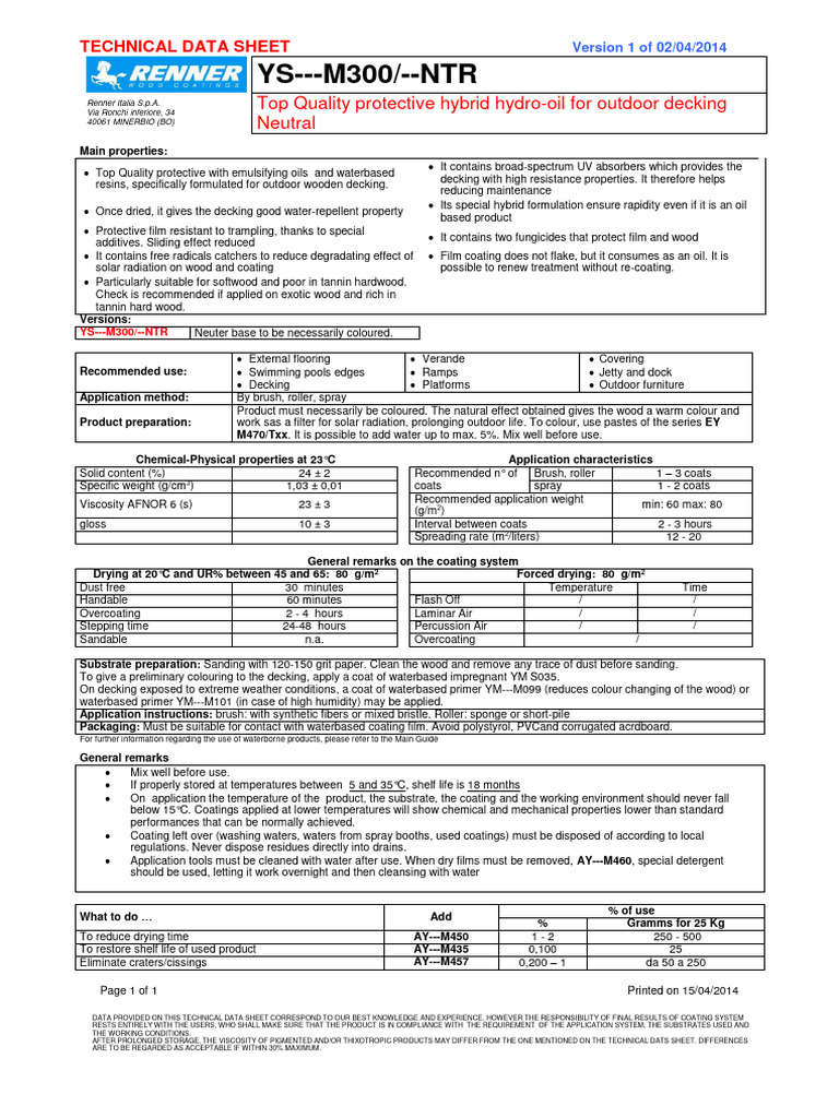 Renner Hybrid Hydro Oil_PIS | PDF | Wood | Coating