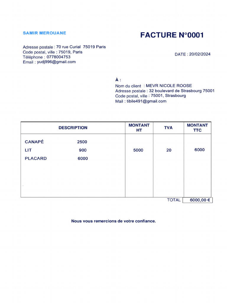 Modele-De-Facture-Location-Saisonniere Copie | PDF