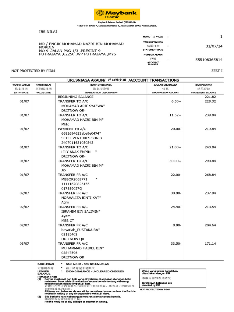 M2U CA 365814 Jul 2024 | PDF | Overdraft | Malaysia