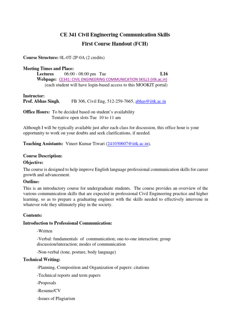 CE 341: Civil Engineering Communication Skills | PDF | Communication | Lecture