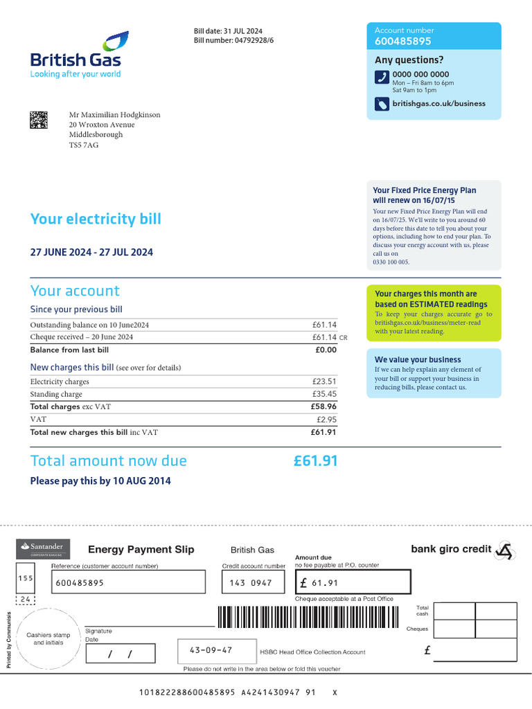 British Gas Bill Summary 2024 | PDF | Nature | Energy Economics