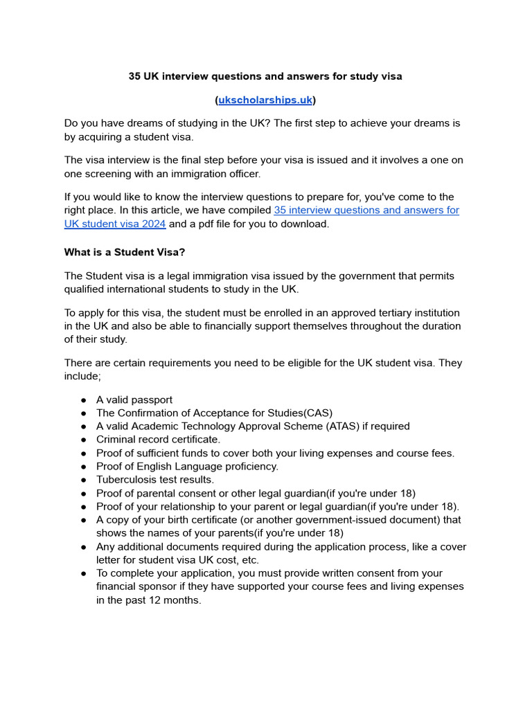 UK Student Visa Interview Q&A Guide | PDF | Travel Visa | Knowledge