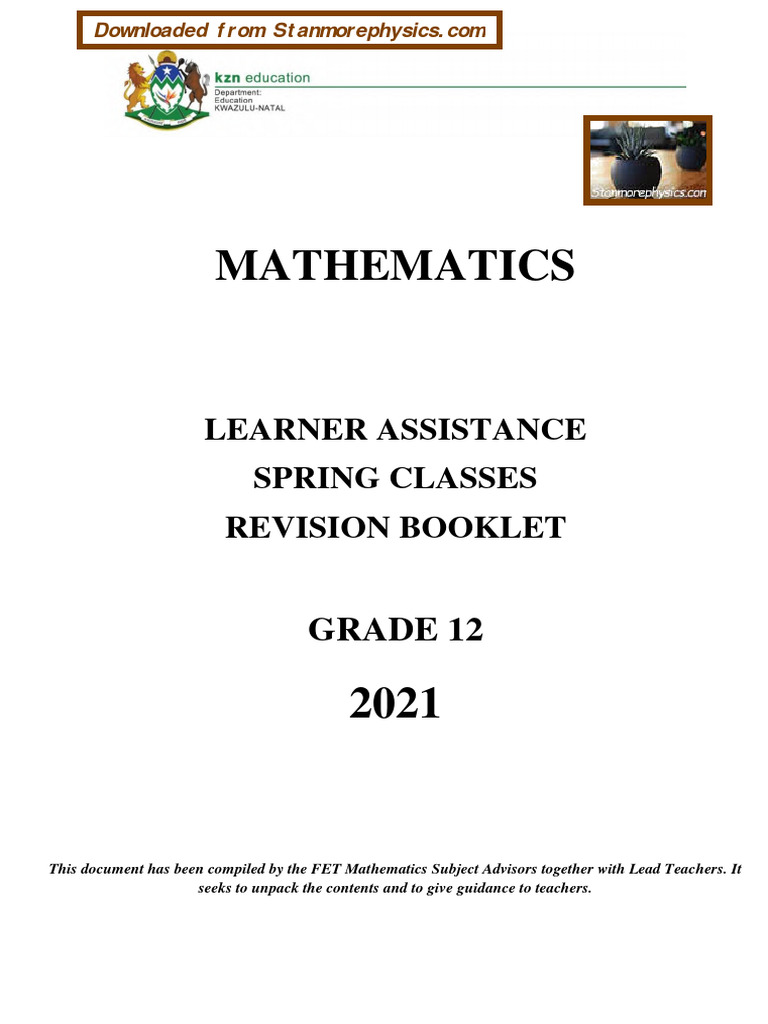 Maths Grade 12 SpringClasses 2021 | PDF | Mathematics | Equations
