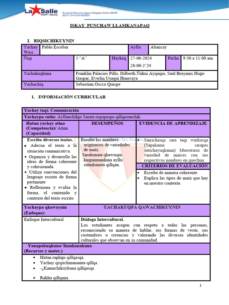 Sesión 1 Comunicación - Dilberth Ñahui | PDF | Pedagogía | Cognición