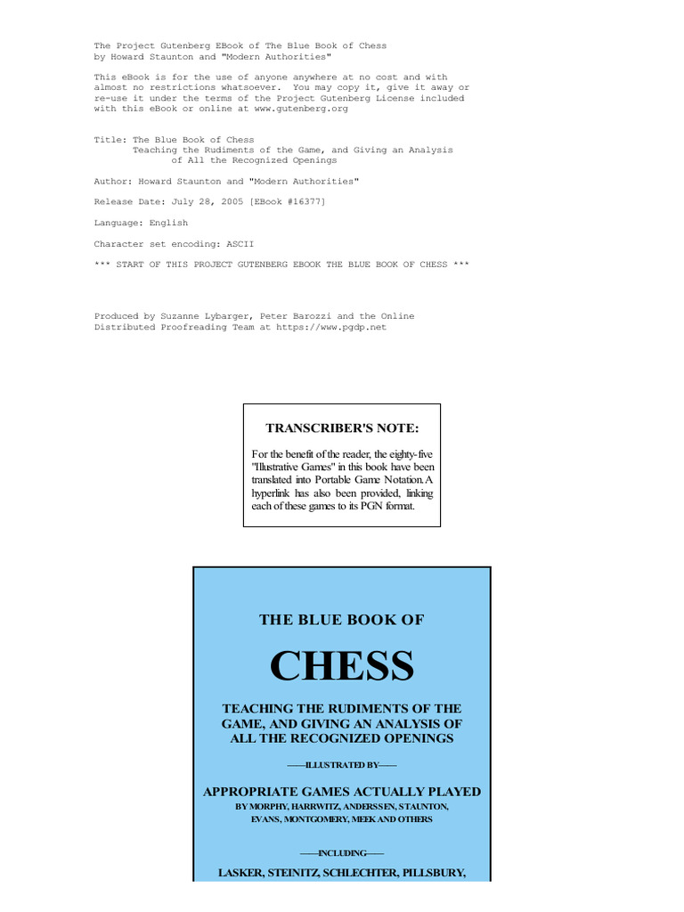 The Blue Book of Chess Based On The Work of Staunton and Modern Authorities - PDF Room | PDF ...
