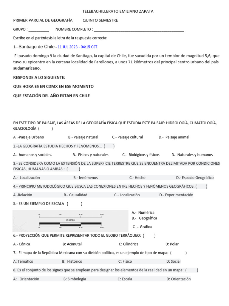 Examen de Geografía para Quinto Semestre | PDF | Ecuador | Dom