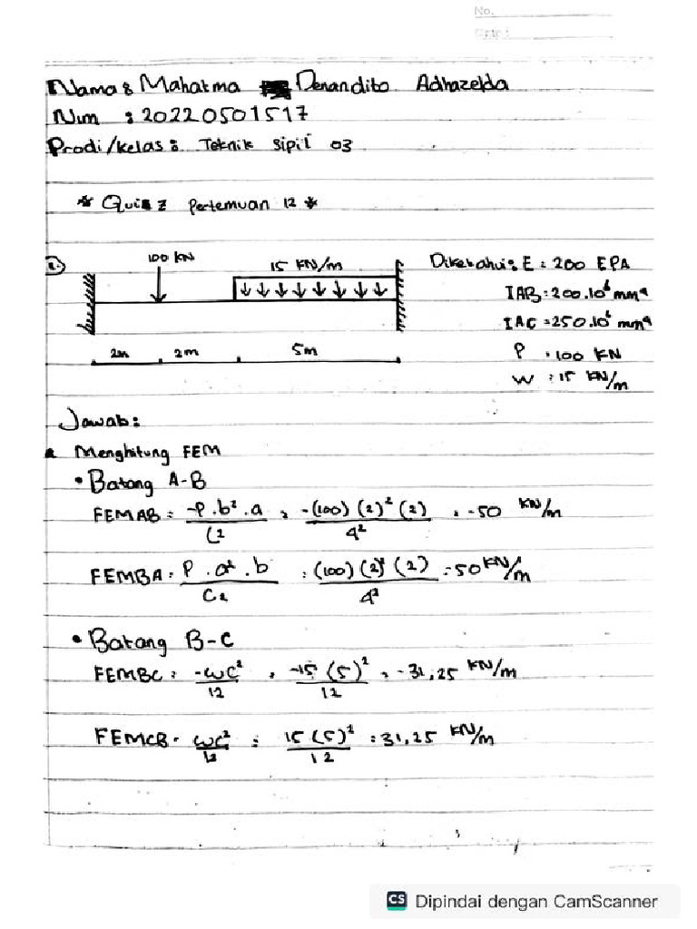 Quiz 12 Analisa Struktur Mahatma T Sipil Sore 03 - Compressed | PDF