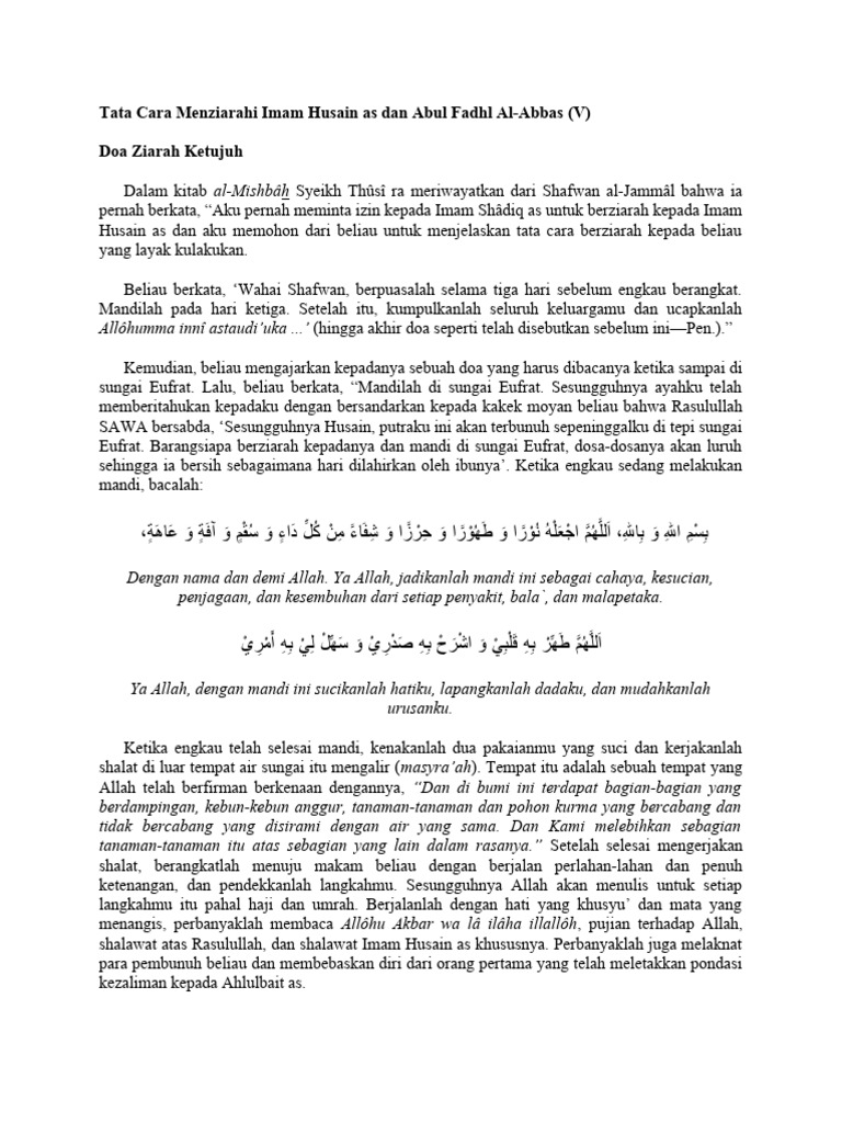 Tata Cara Menziarahi Imam Husain As Dan Abul Fadhl Al-Abbas (V) | PDF ...
