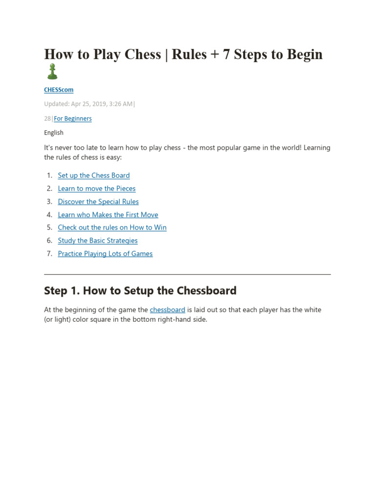 How To Play Chess Pdf Chess Board Games