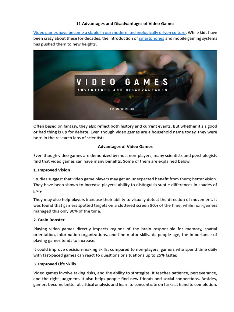 Advantages and Disadvantages of Video Games | PDF | Video Games | Anxiety