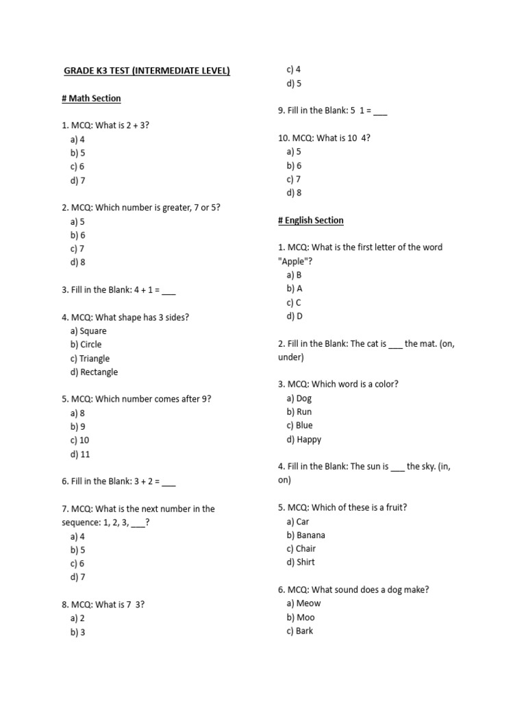 Grade k3 and k5 Test | PDF | Water | Mouse