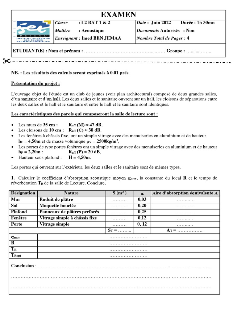 DEVOIR DE SYNTHESE Acoustique 2 | PDF | Fenêtre | Mécanique newtonienne