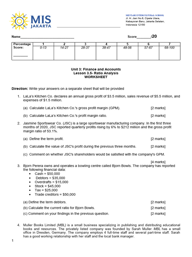 Worksheet-Unit_3-_Lesson_3.5-Ratio_Analysis (2) | PDF | Gross Income ...