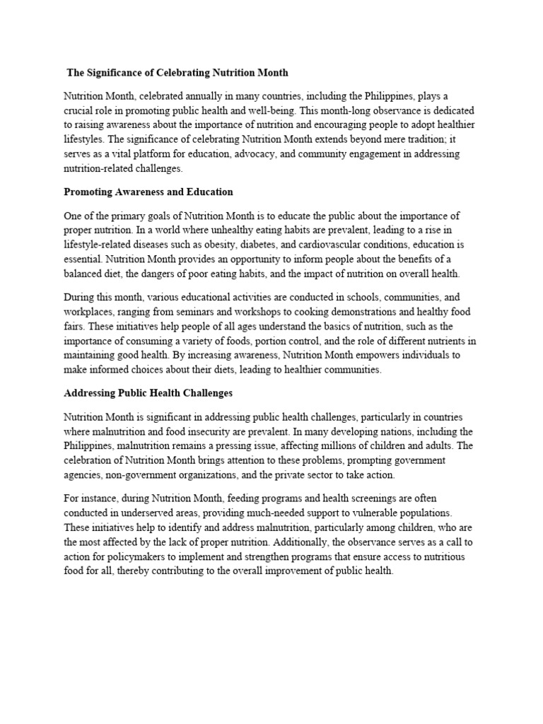 The Significance of Celebrating Nutrition Month | PDF | Nutrition ...