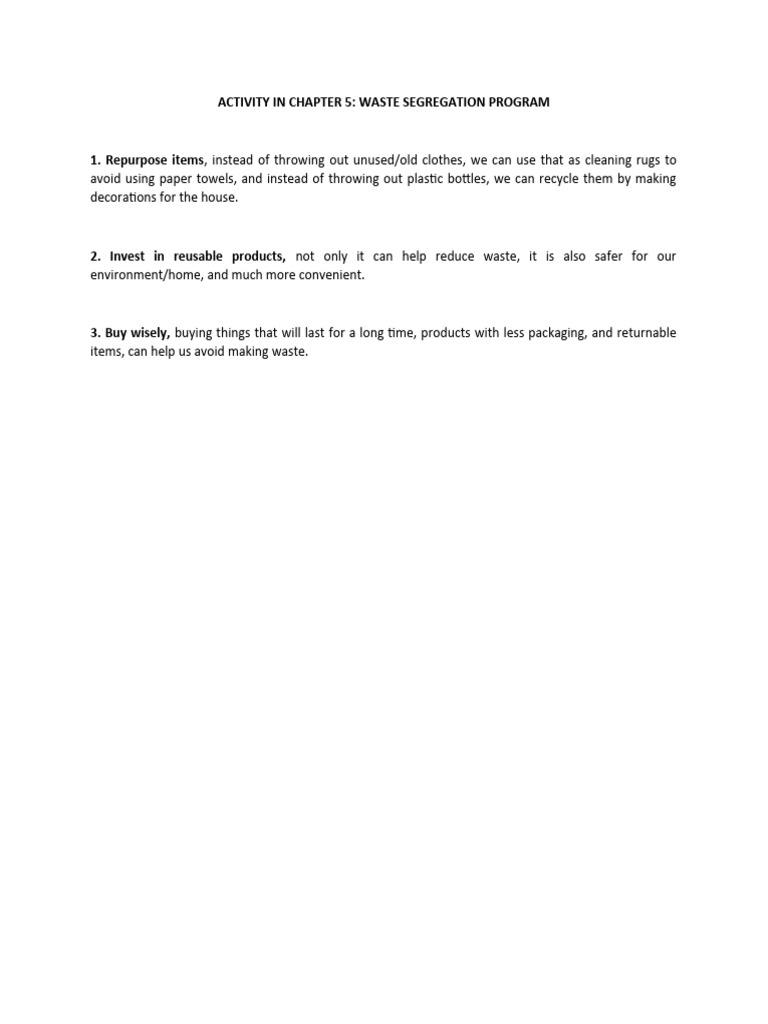 Activity in Chapter 5 Waste Segregation Program | PDF