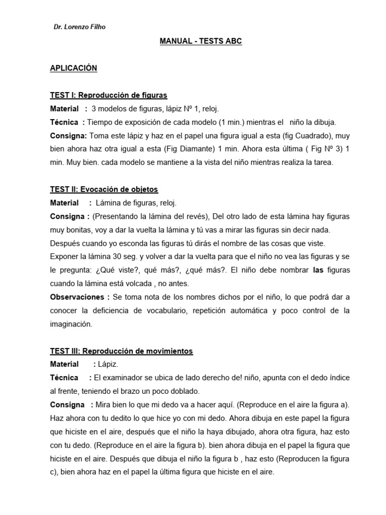 Manual de Tests ABC para Niños | PDF