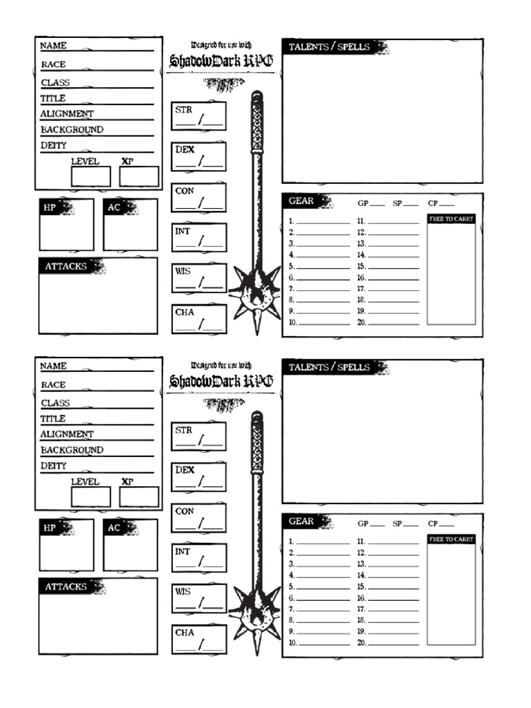 Shadowdark Character Sheet | PDF