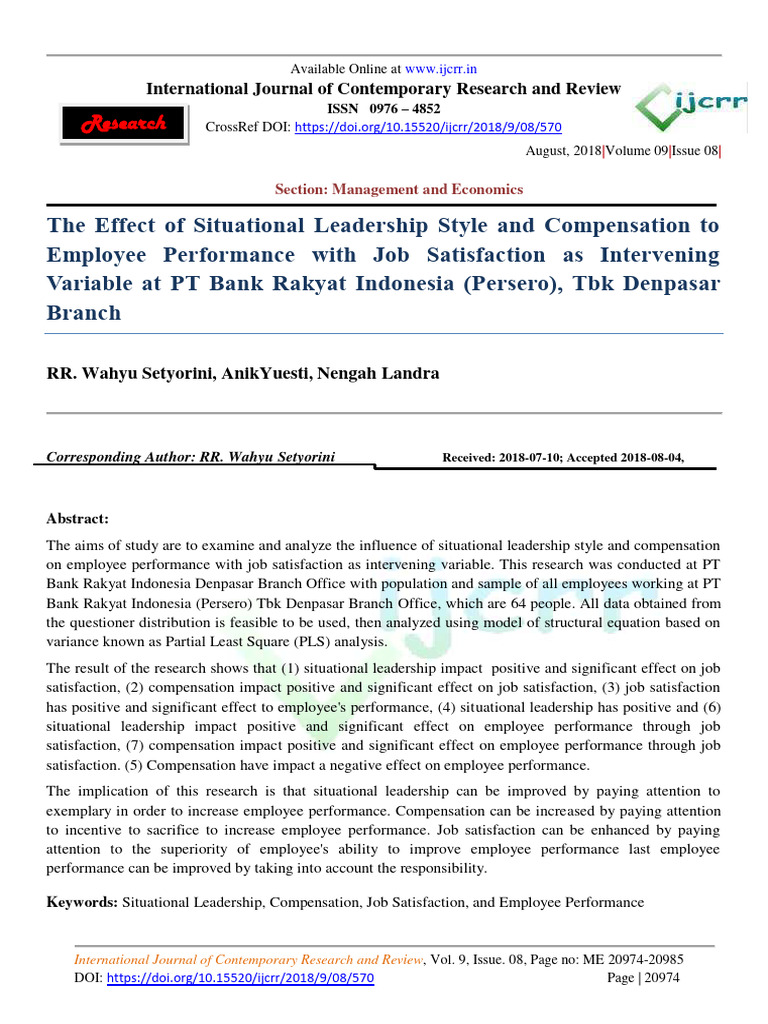 The Effect of Situational Leadership Sty | PDF | Leadership | Job Satisfaction