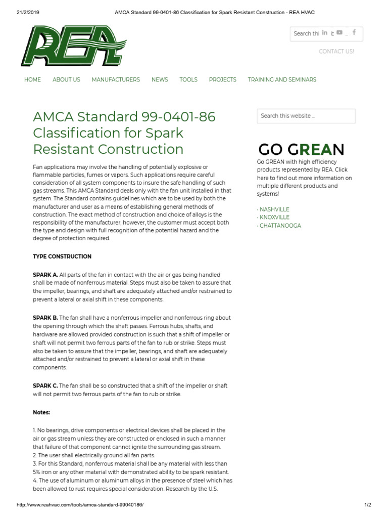 AMCA Standard 99-0401-86 Classification For Spark Resistant Construction - REA HVAC | PDF ...