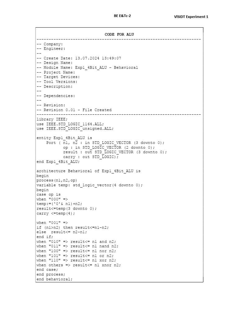 ALU Code and Testbench PDF | PDF | Computing | Computer Engineering