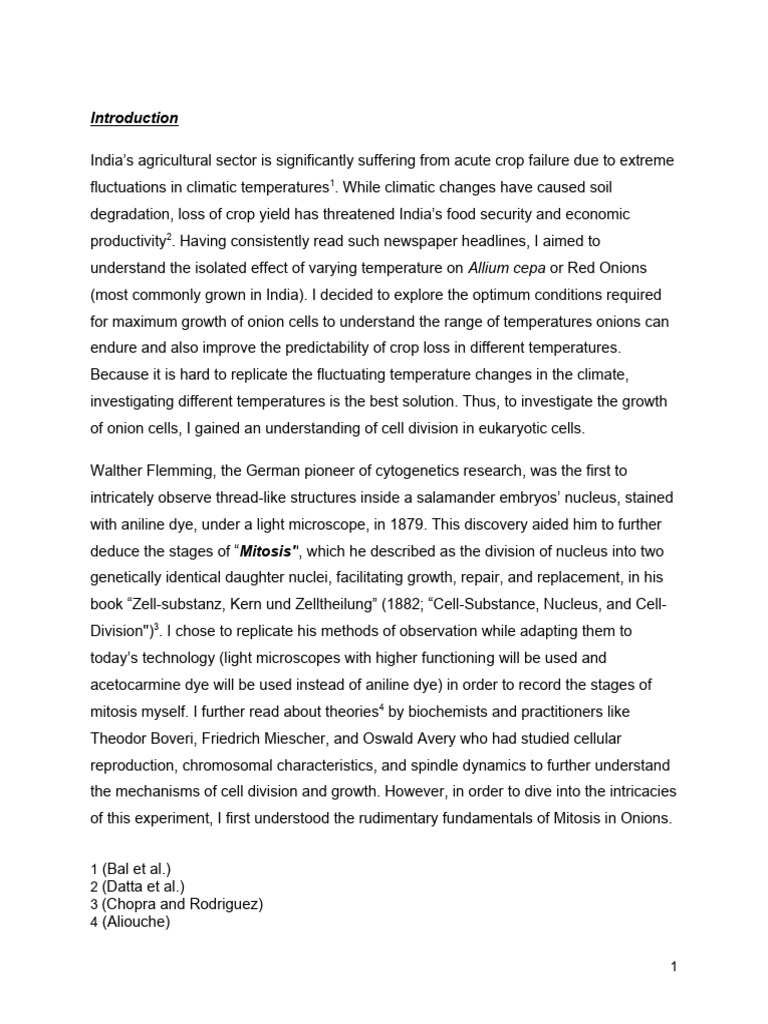 Biology IA Final Draft Lakshita Nathawat | PDF | Mitosis | Cell Cycle