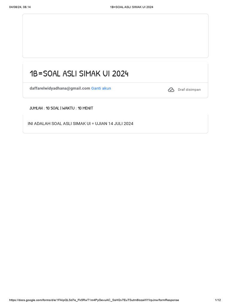 Soal Asli SIMAK UI 2024 | PDF