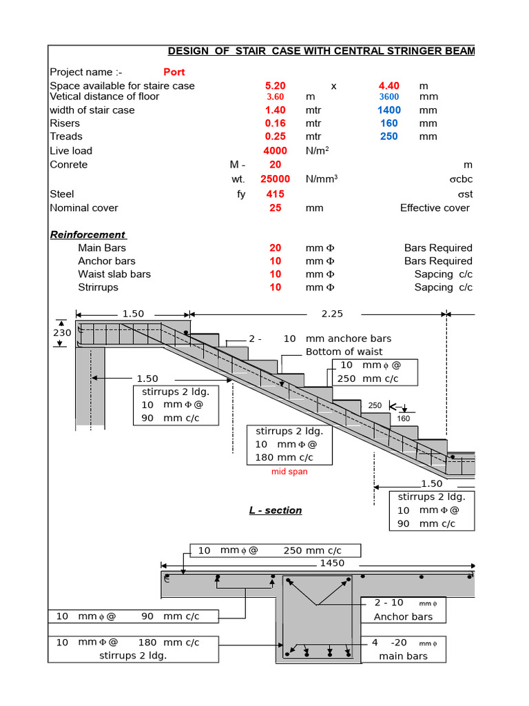 Design of Stair Case With Central Stringer Beam | PDF | Stairs | Building Engineering