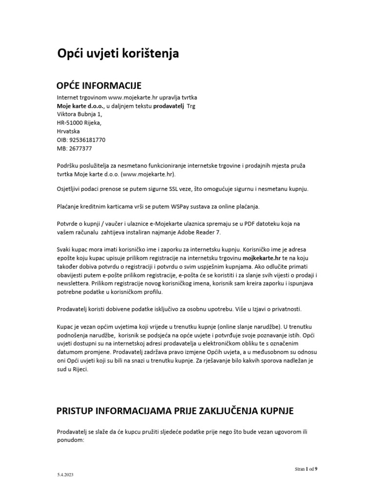 34 Opci Uvjeti Koristenja | PDF