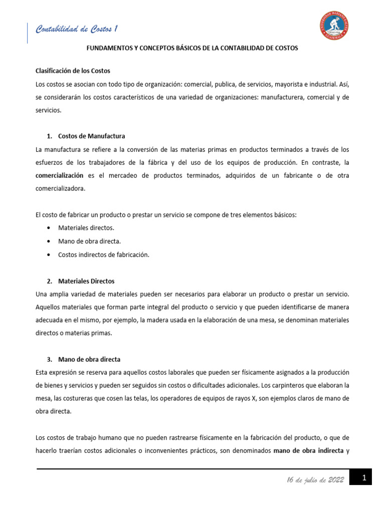 CLASE 02 - Fundamentos y Conceptos Básicos de La Contabilidad de Costos | PDF | Costo ...