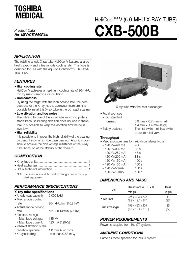 Toshiba CXB-500B X-Ray Tube Data Sheet | PDF | Vacuum Tube | X Ray