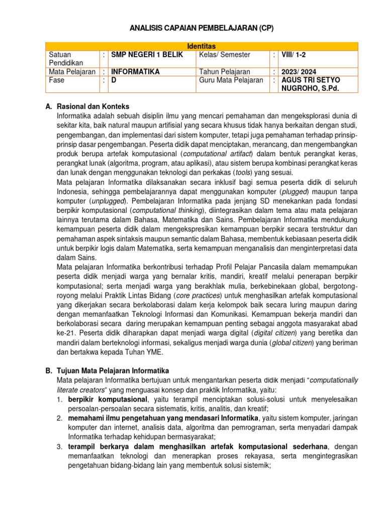 Analisis Capaian Pembelajaran | PDF | Komputer