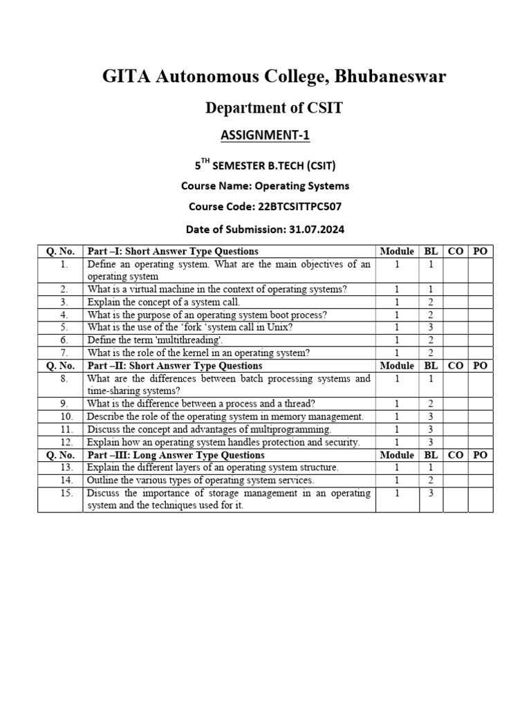 Operating System Assignment-1 | PDF