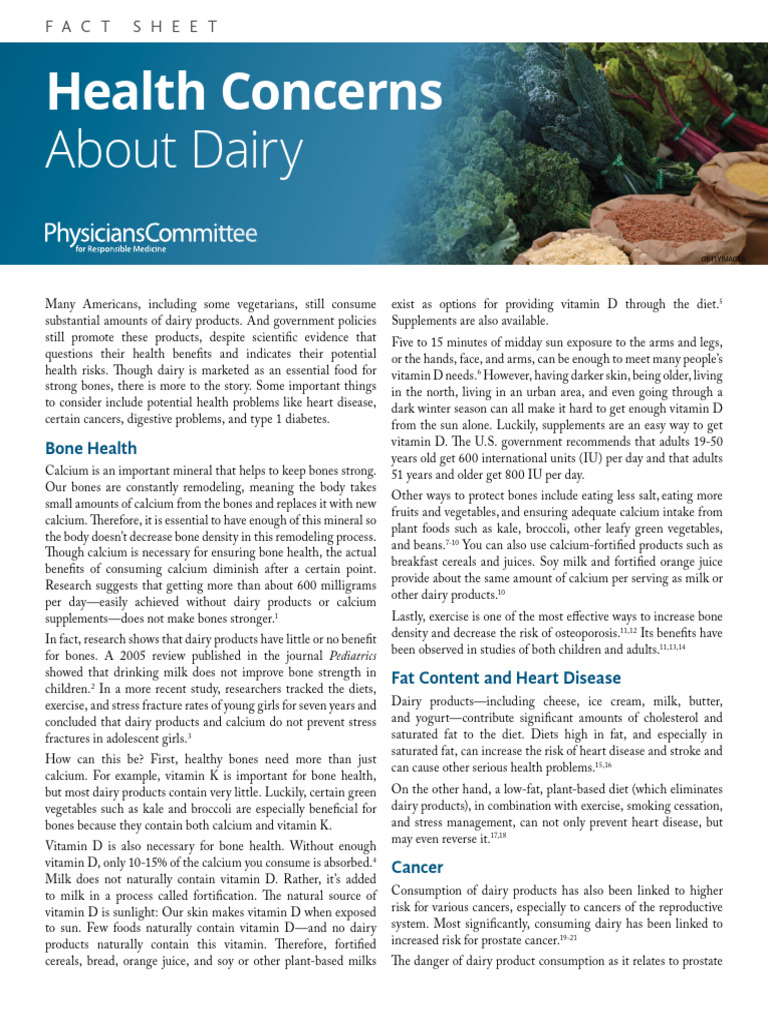 Health Concerns About Dairy Fact Sheet | PDF | Breast Milk | Vitamin D