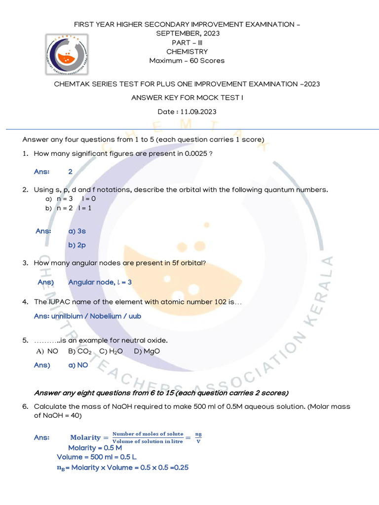 Imp QP 1 Chemtak - Key | PDF | Photoelectric Effect | Electron