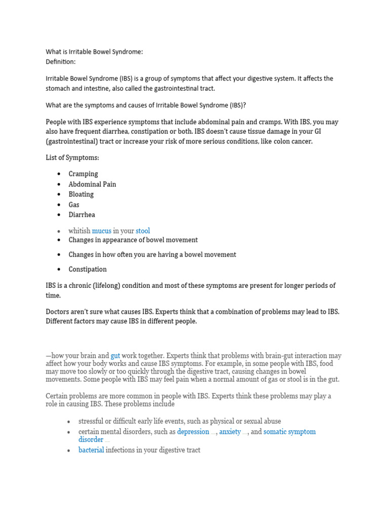 IBS Project | PDF | Irritable Bowel Syndrome | Gastrointestinal Tract