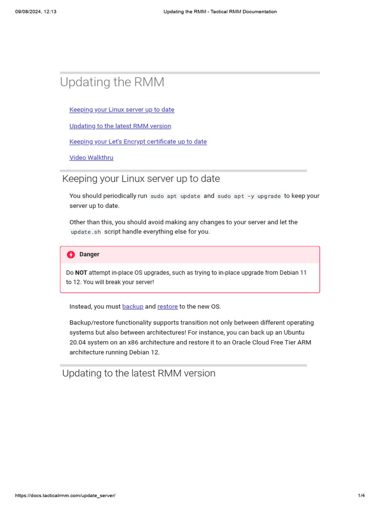 Updating the RMM - Tactical RMM Documentation | PDF | Software | Computer Engineering