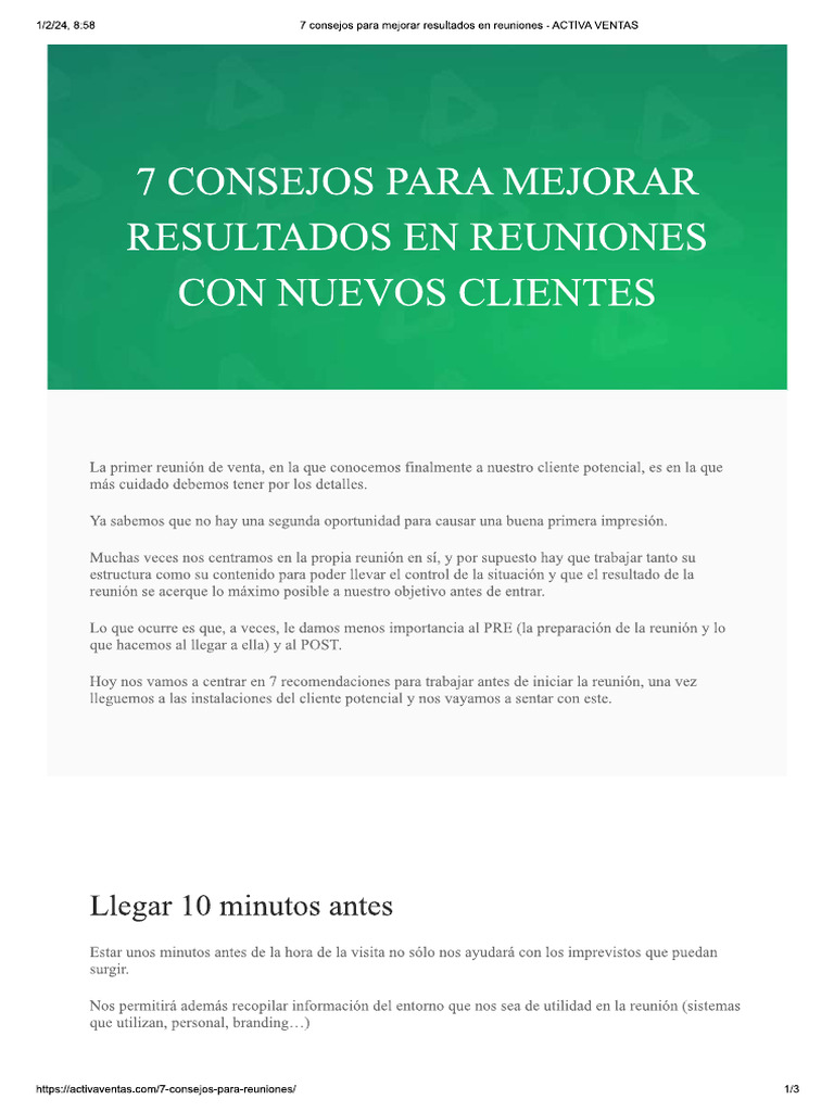 7 Consejos para Reuniones Con Nuevos Clientes | PDF