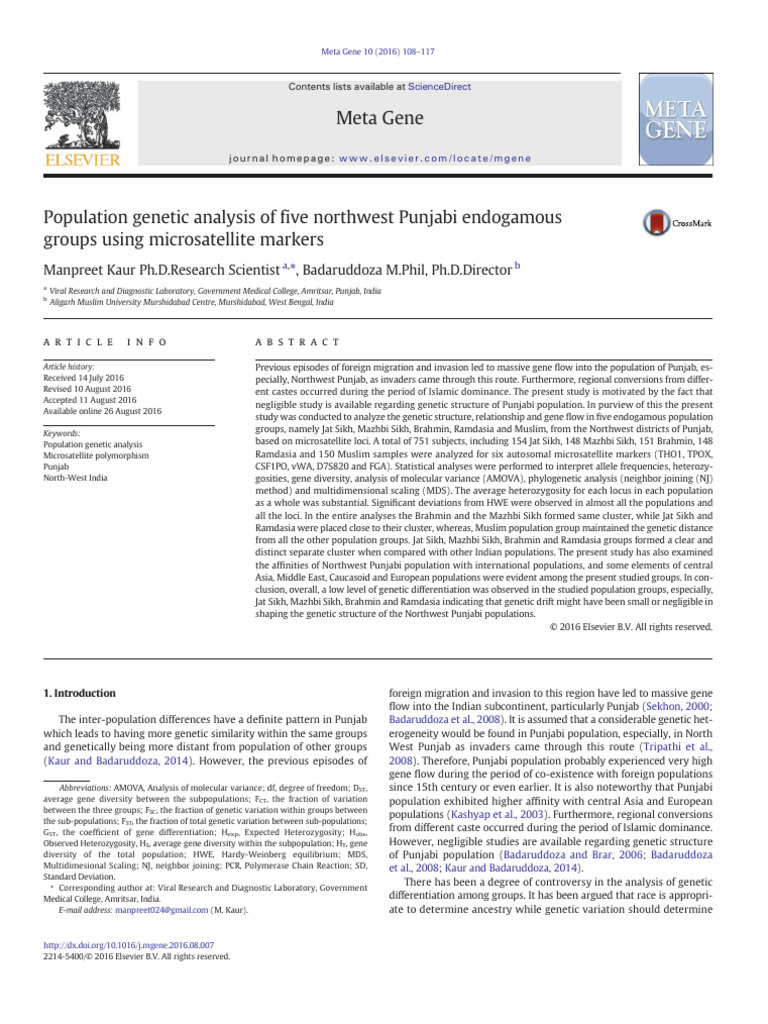 Population Genetic Analysis of Five Northwest Punjabi Endogamous | PDF ...