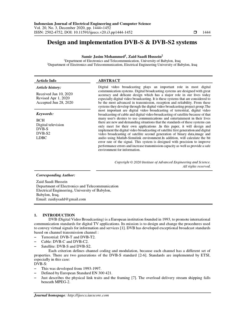 Design and Implementation DVB-S DVB-S2 Systems | PDF | Signal To Noise Ratio | Low Density ...