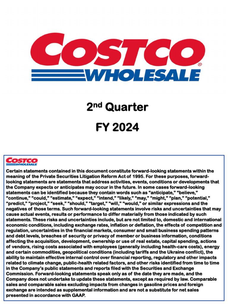 Costco Q2 FY 2024 Investor Overview | PDF | Costco | Risk